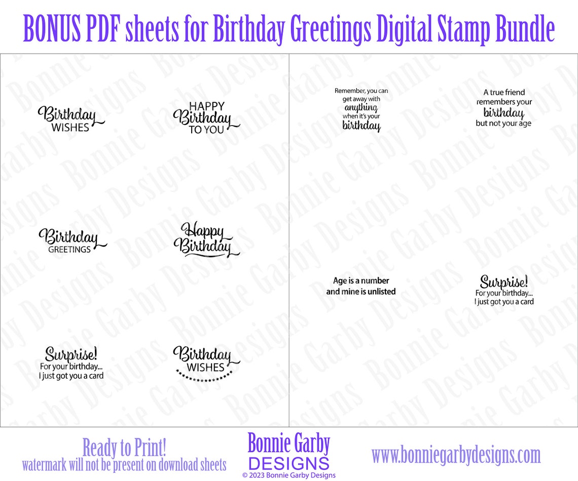 Birthday Greetings Digital Stamp Bundle Word Art Quotes Clip - Etsy