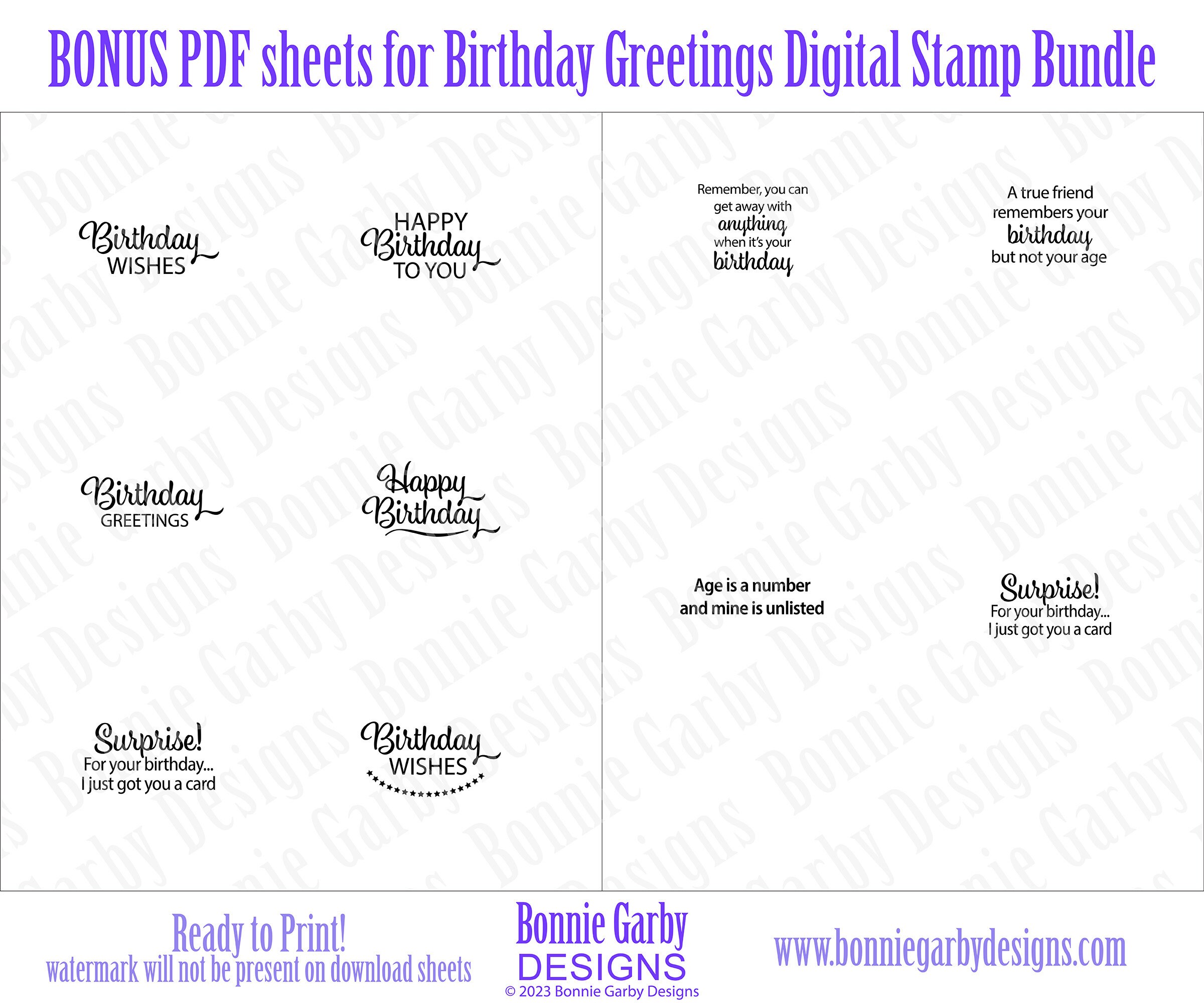 Birthday Greetings Digital Stamp Bundle, Word Art Quotes, Clip Art ...