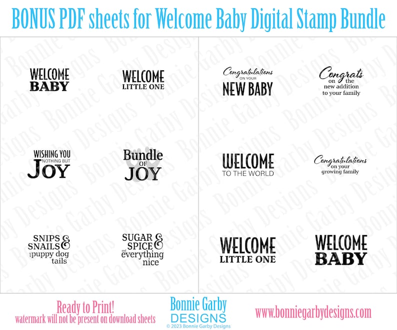 Welcome Baby Digital Stamp Bundle, Word Art Quotes, Clip Art, Word Art ...