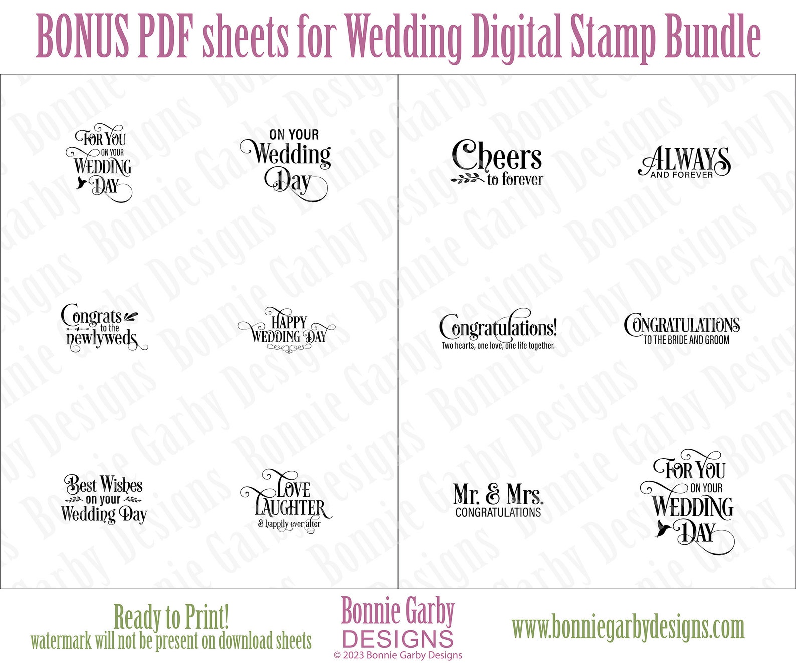 Wedding Digital Stamp Bundle, Clip Art, Word Art Quotes for Cardmaking ...