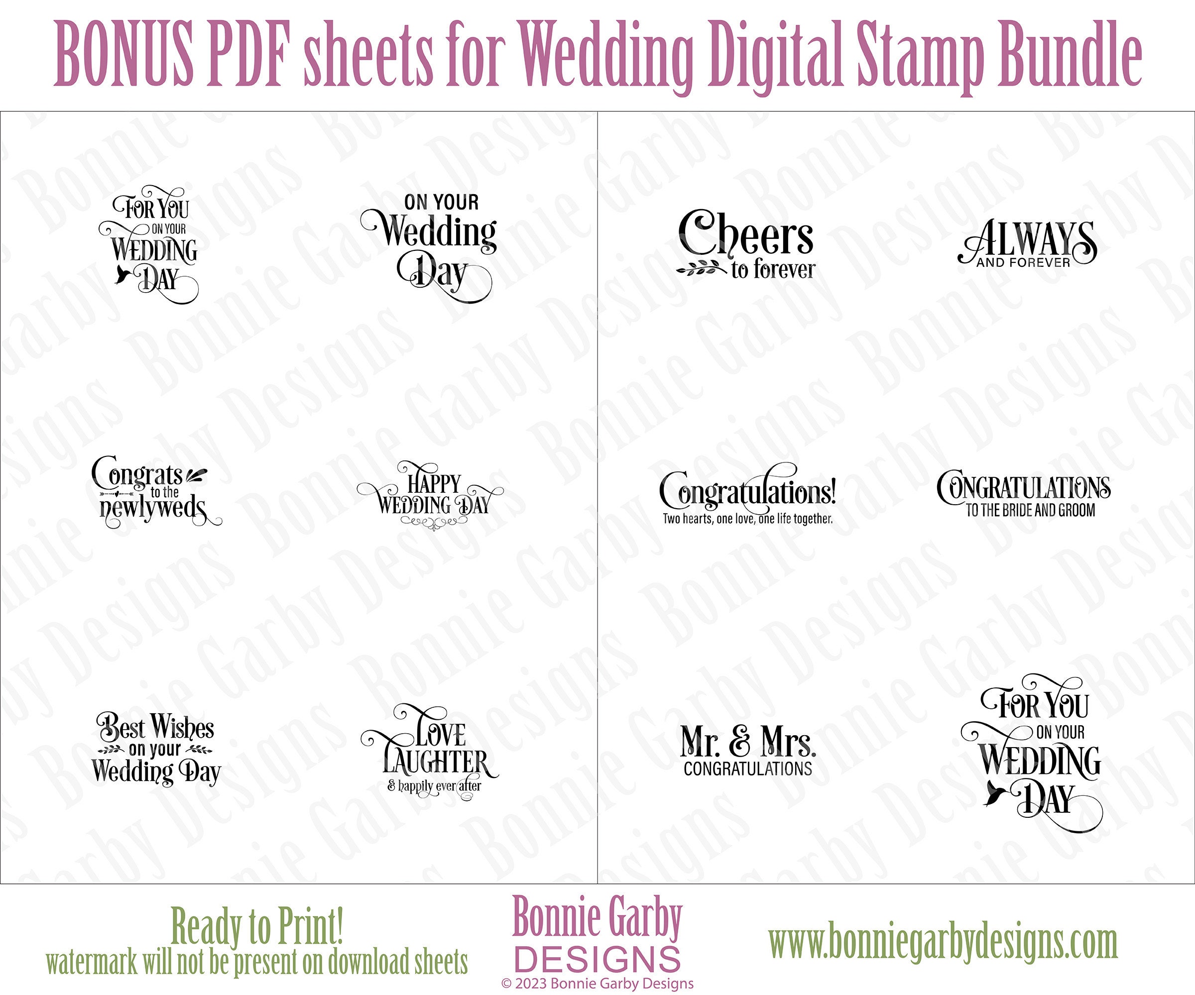 Wedding Digital Stamp Bundle, Clip Art, Word Art Quotes for Cardmaking ...