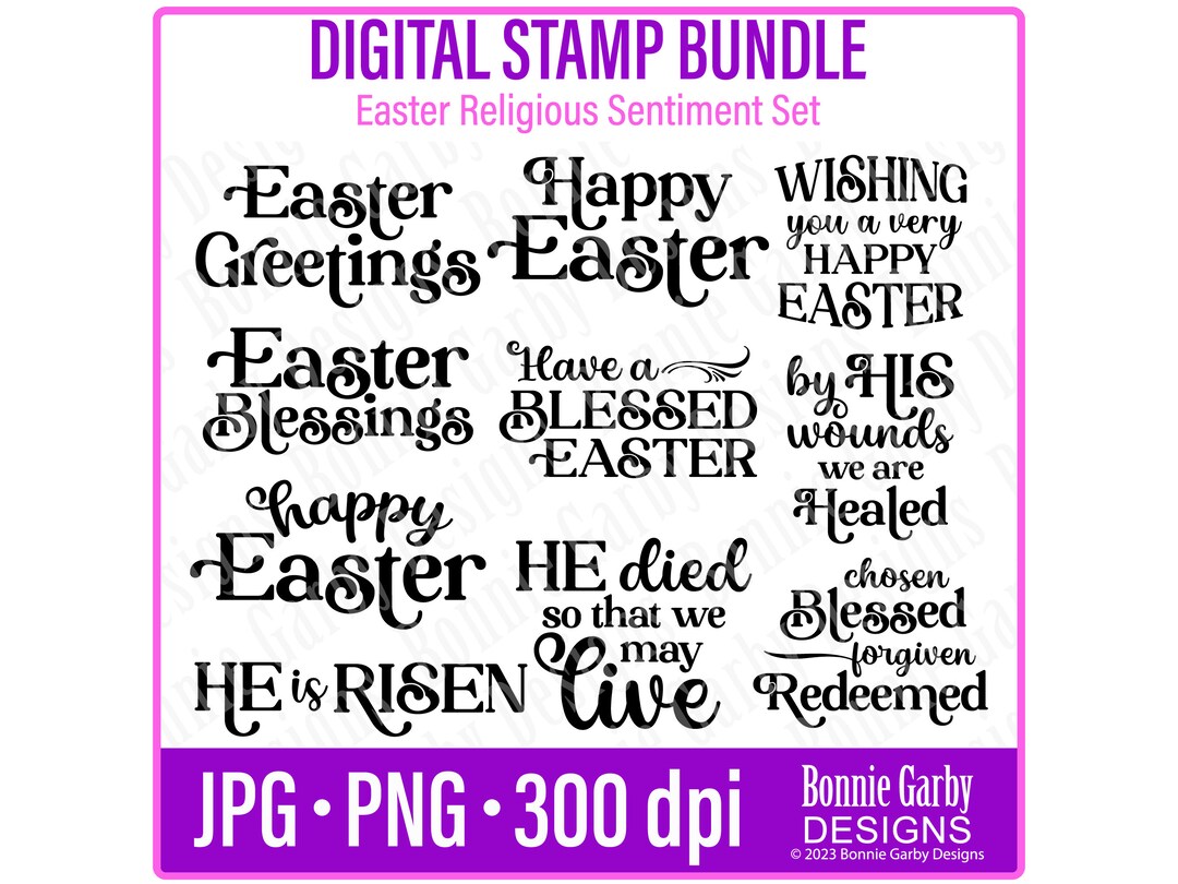 Easter Religious Digital Stamp Bundle Word Art Quotes Clip Art Word Art ...