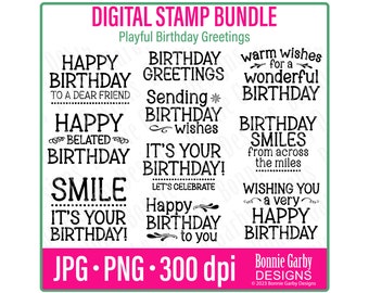 Birthday Greetings 2 Digital Sentiment Stamp Bundle, Word Art Quotes ...