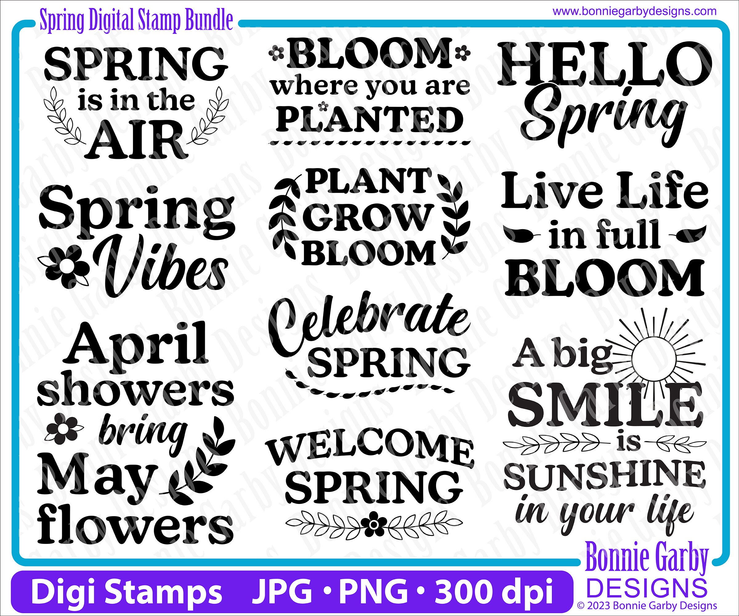 Spring Digital Stamp Bundle Word Art Quotes Clip Art Word - Etsy