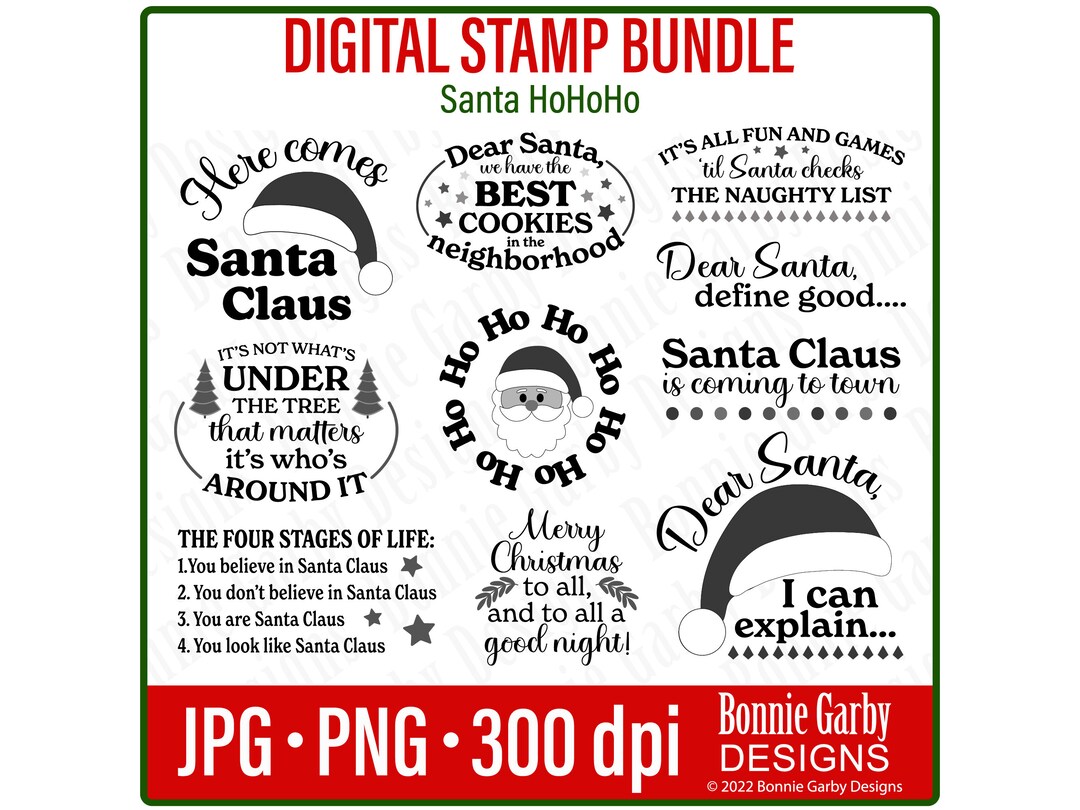 Santa Hohoho Christmas Digital Stamp Bundle, Word Art Quotes, Photo ...