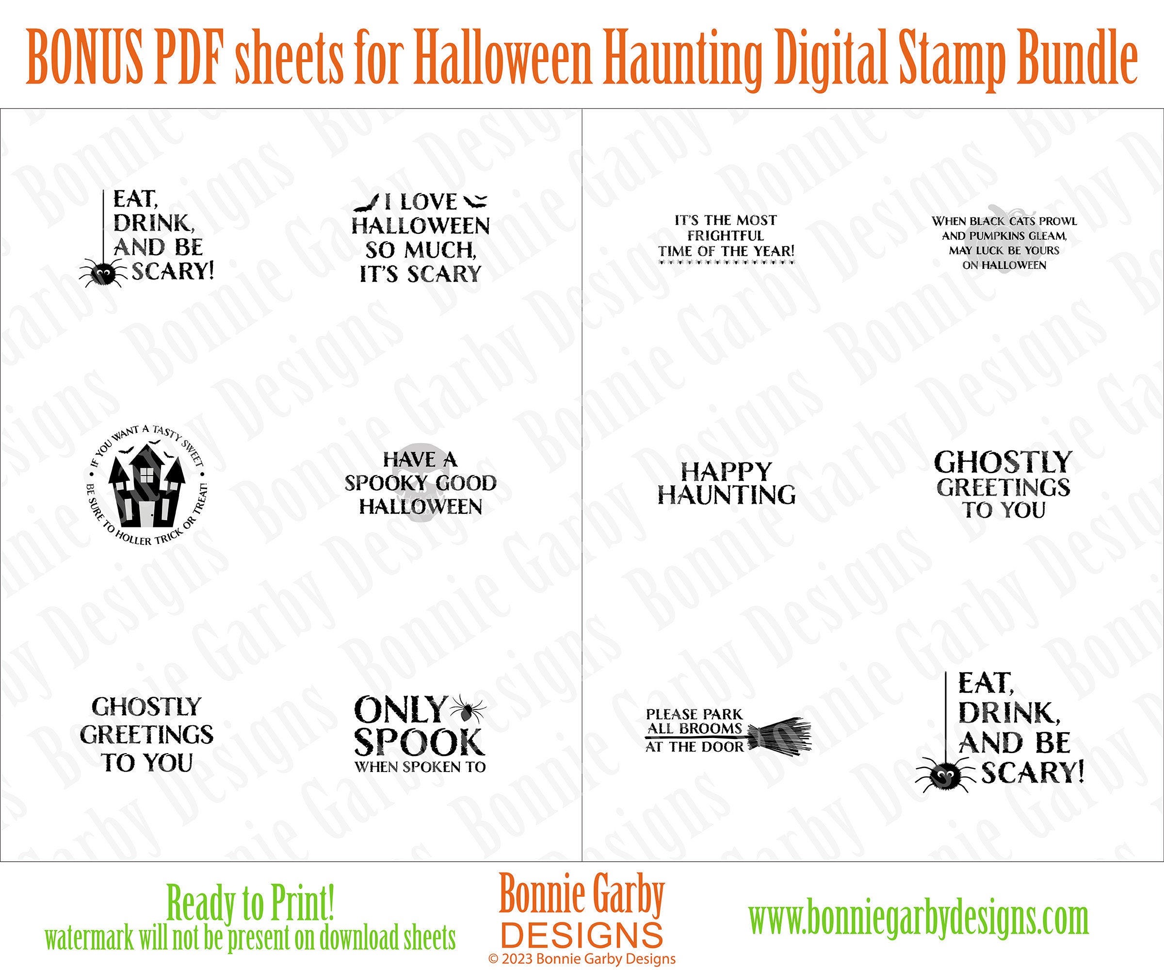 Halloween Haunting Digital Stamp Bundle, Word Art Quotes, Clip Art ...