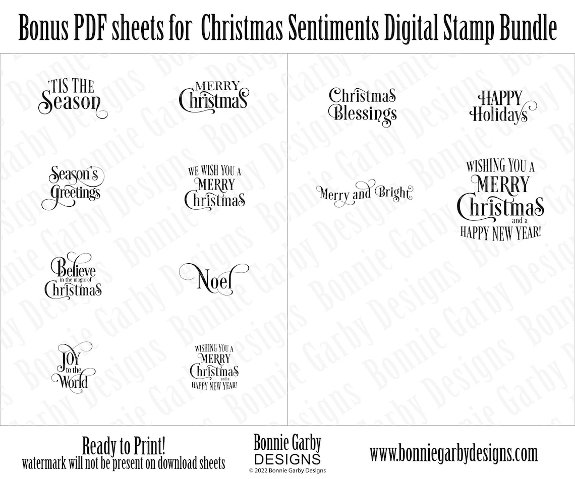Christmas Sentiments Digital Stamp Bundle, Word Art Quotes for ...