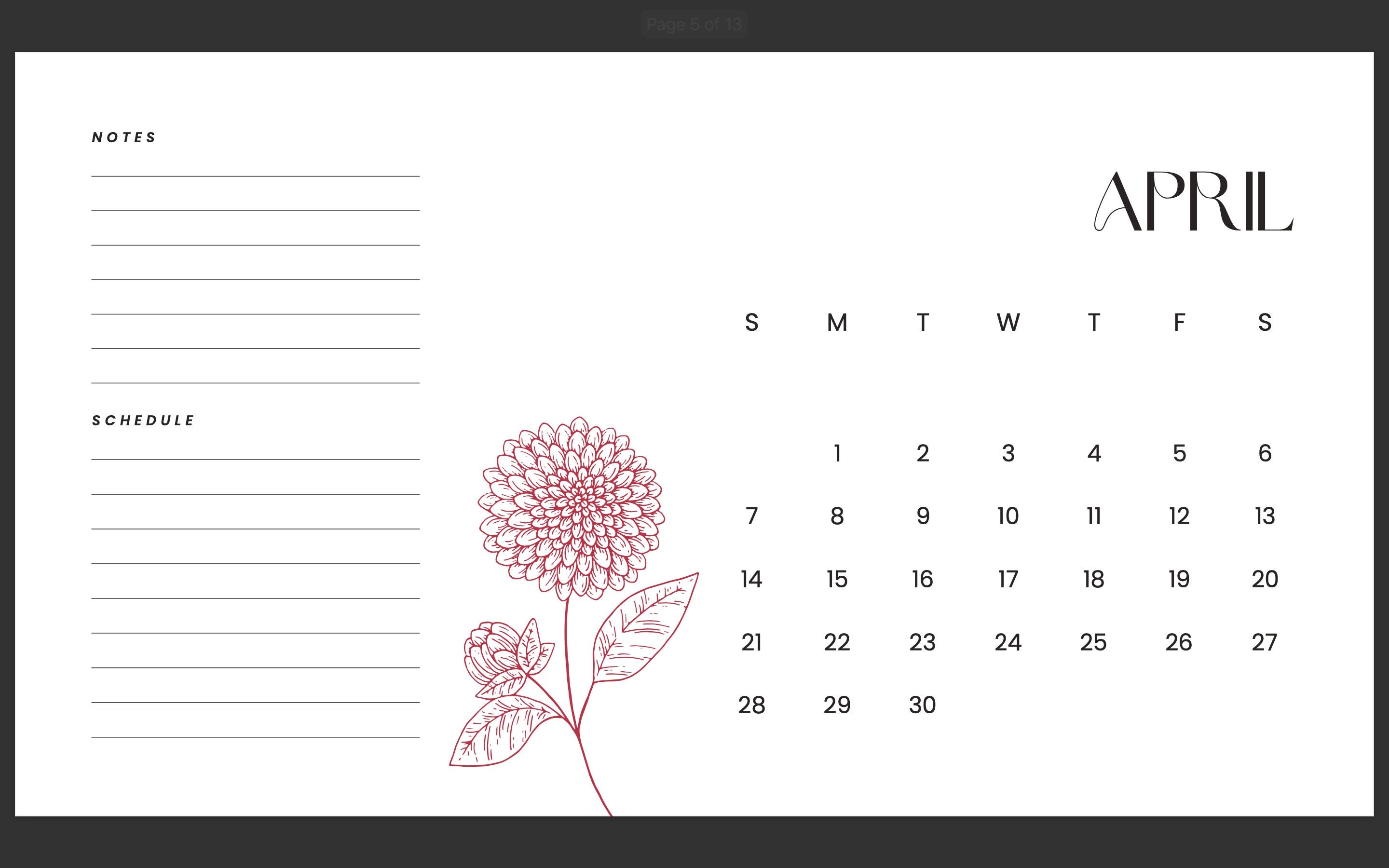 Minimalist Floral 2024 Calendar Elegant Botanical Wall Planner for Home ...