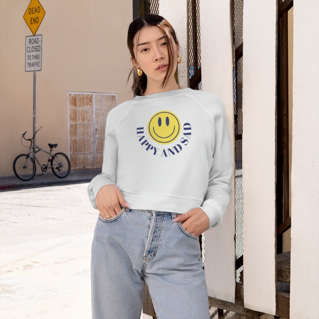 Happy and Sad Cropped Fleece Pullover - Etsy