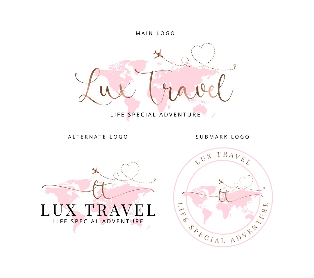 Rose Gold Travel Logo Design: Pink Map Watermark (premade) - Etsy