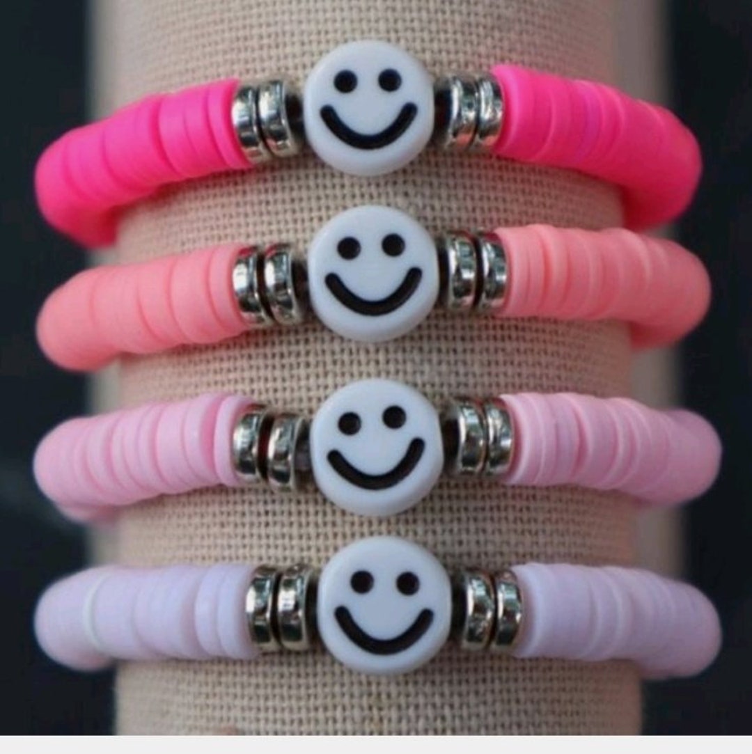 Custom Smiley Face Heishi Bracelet- Personalized Gifts- Gold,/silver ...