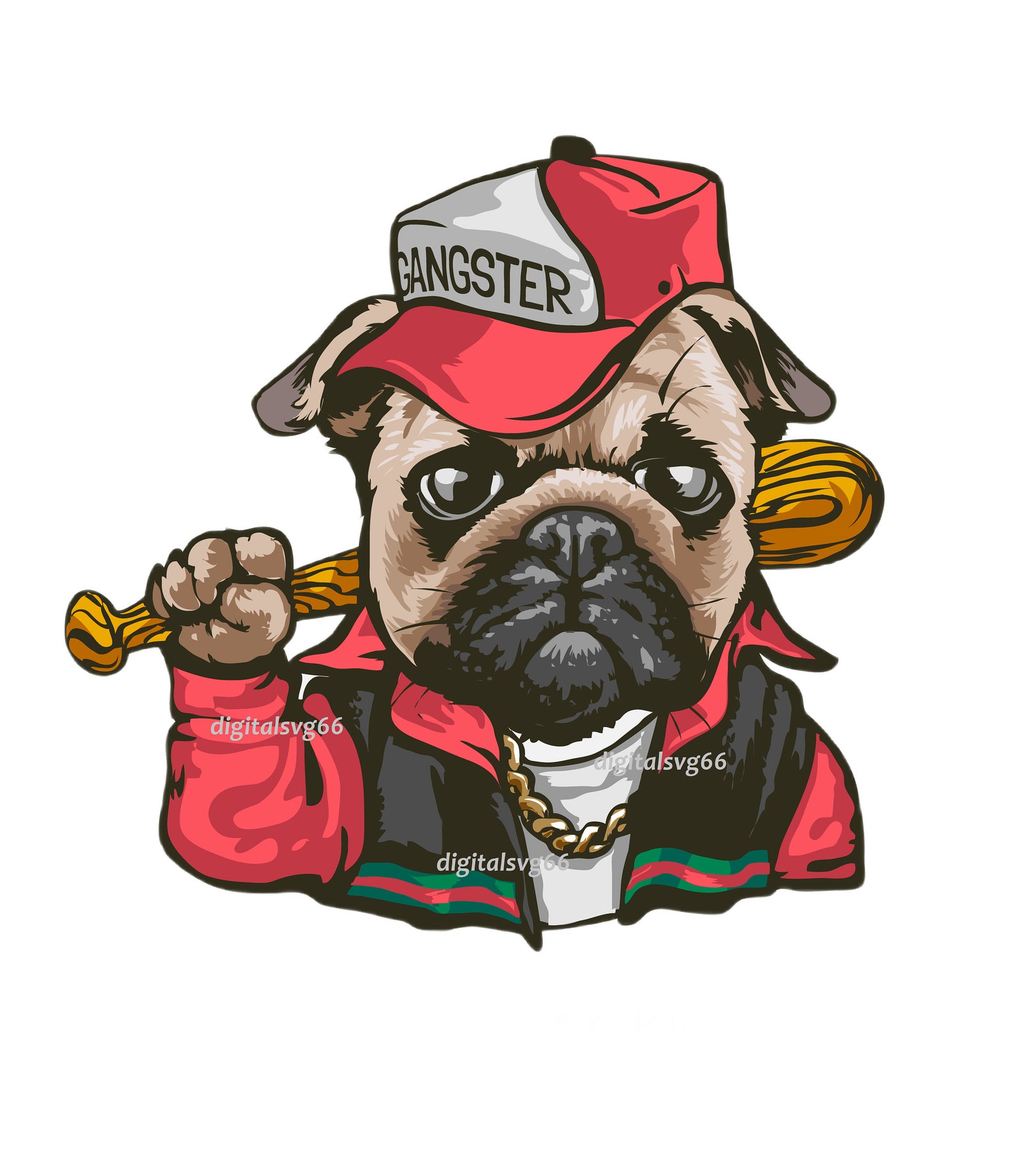 Pug Dog Gangster Boxer Pet Illustration Dog Drawing PNG - Etsy