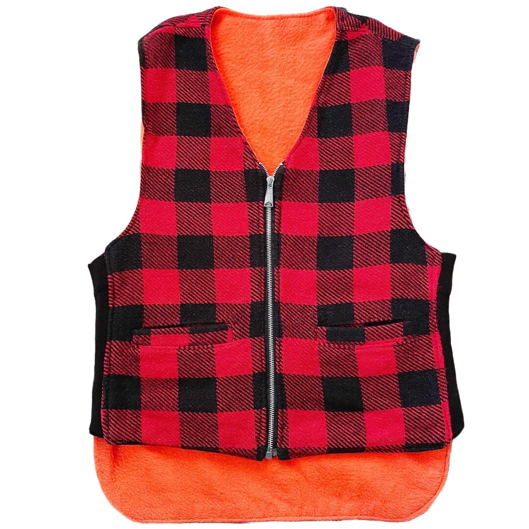 Classic Vintage Reversible Hunting Vest, Red and Black Buffalo Plaid ...