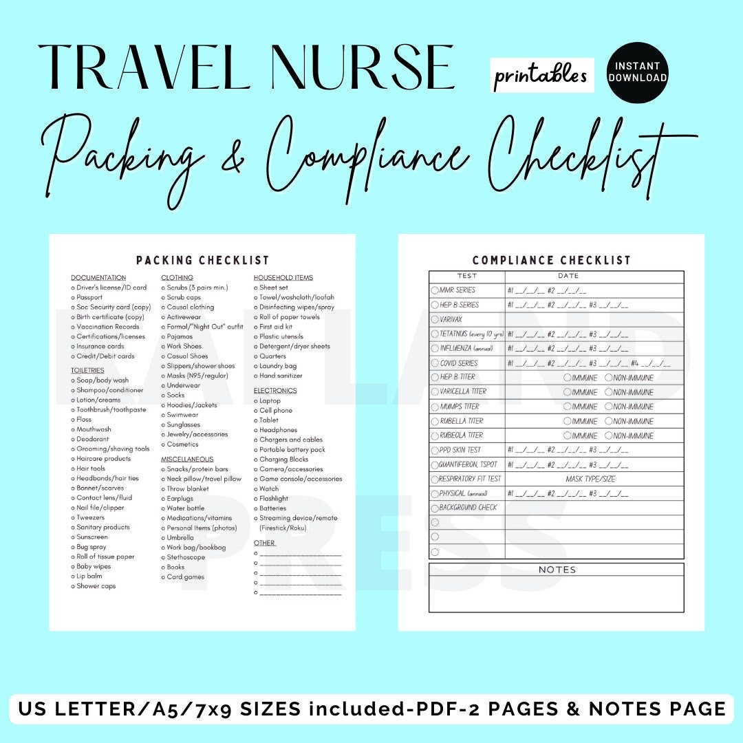 Travel Nurse Packing List Compliance Checklist For Nurse Planner