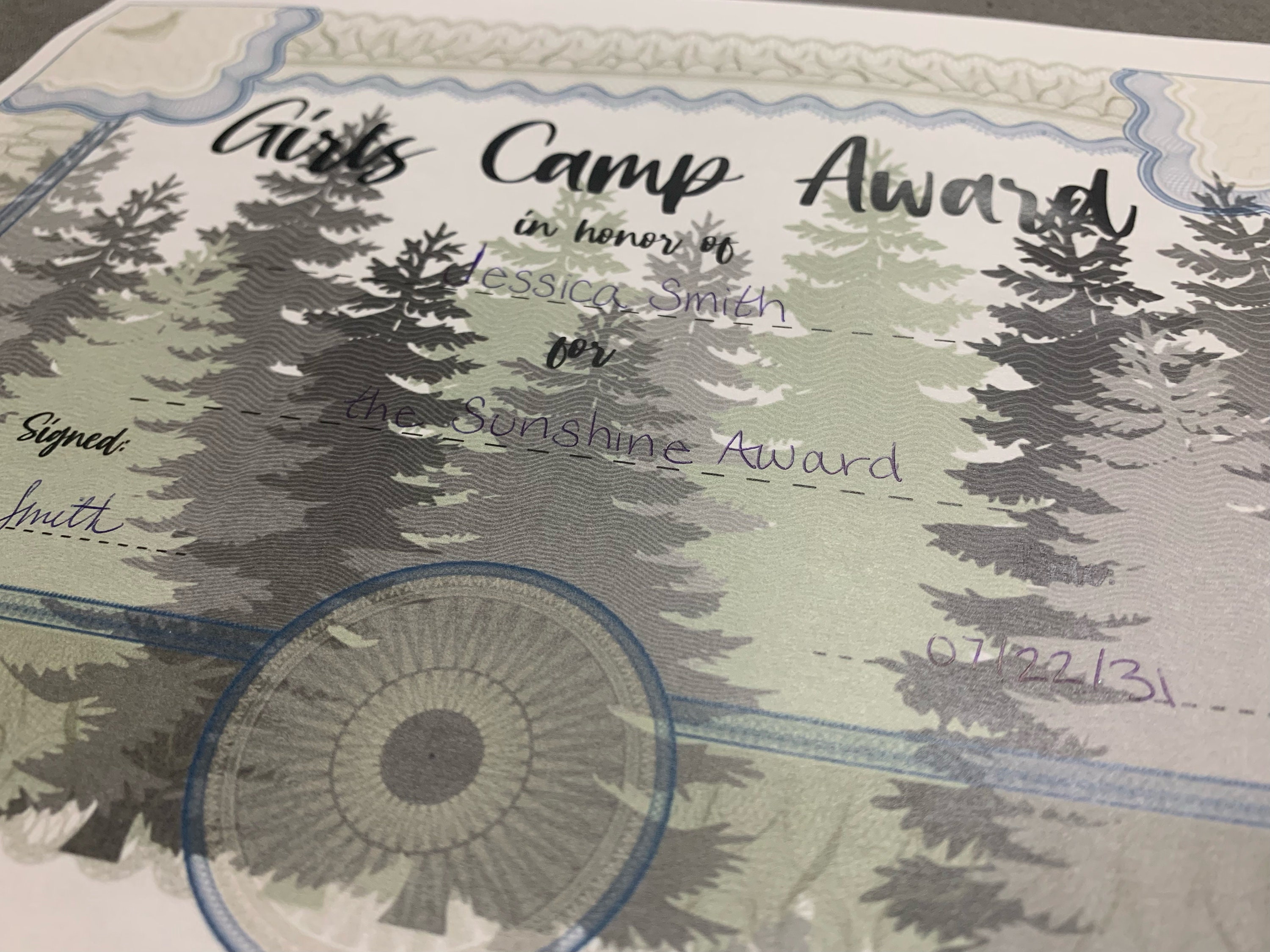 Girls' Camp Award Certificate Digital Download - Etsy
