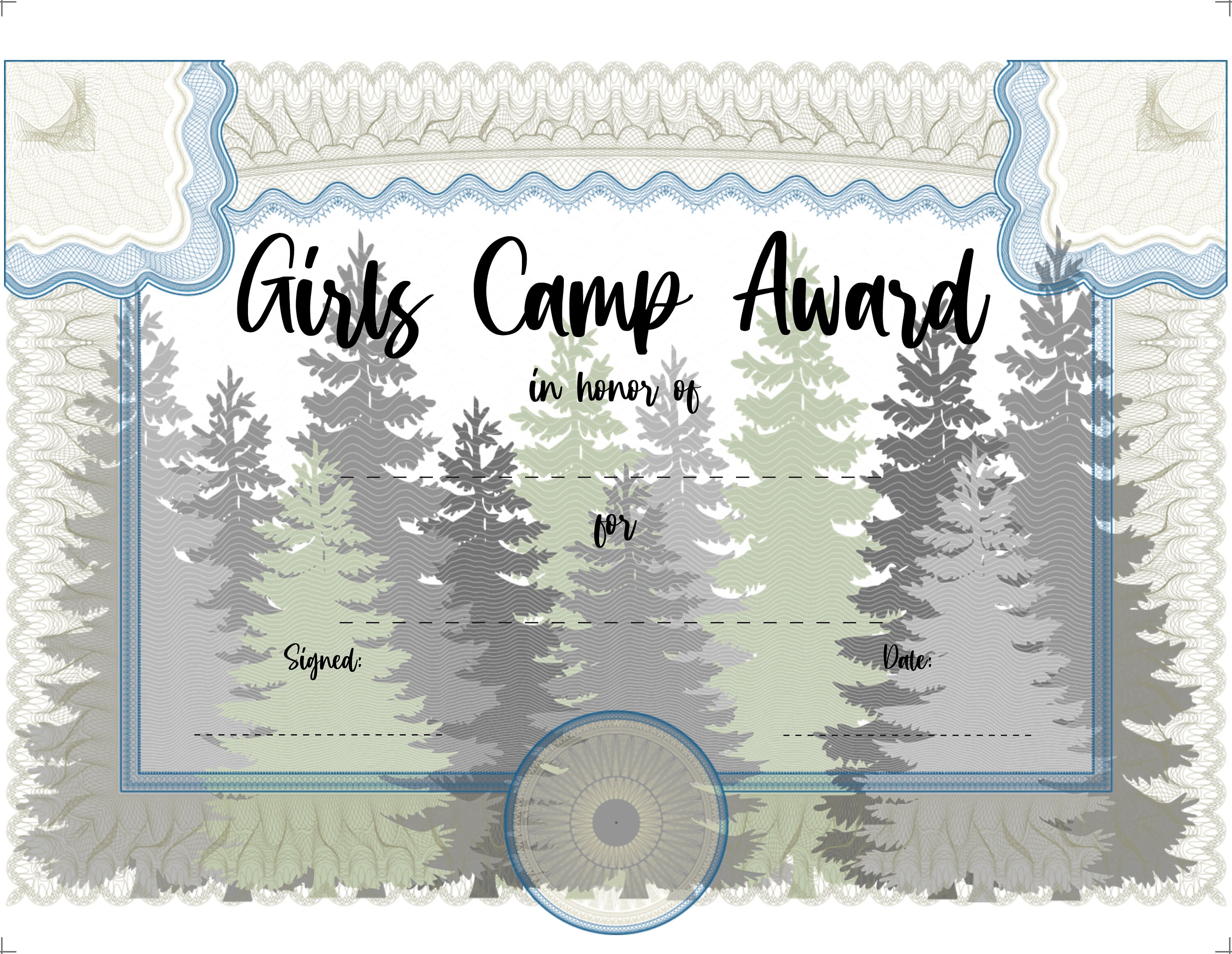Girls' Camp Award Certificate Digital Download - Etsy