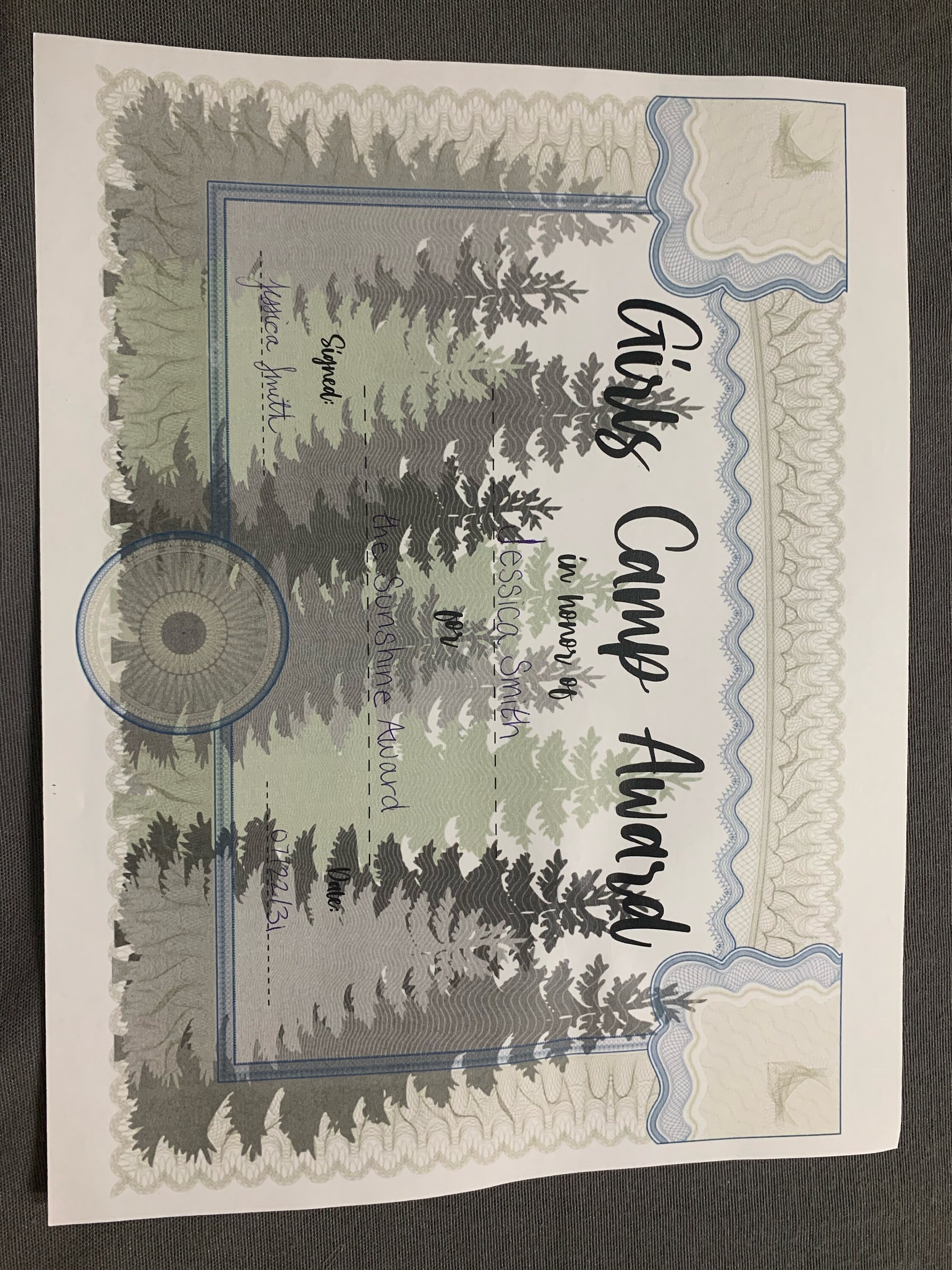 Girls' Camp Award Certificate Digital Download - Etsy