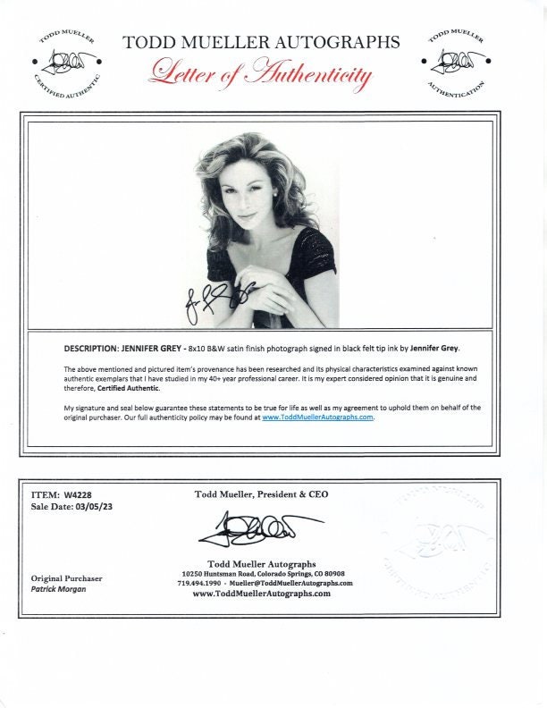 Jennifer Grey Signed Autographed 8x10 Photograph Todd Mueller COA - Etsy