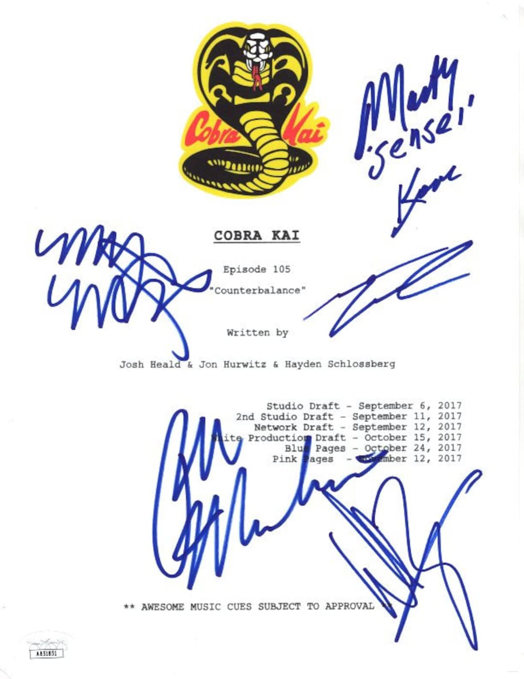 Cobra Kai Signed Autographed 8.5x11 Cast Script Cover JSA - Etsy