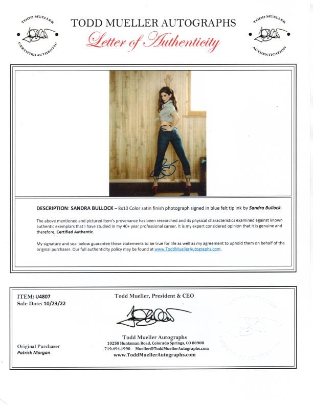 Sandra Bullock Signed Autographed 8x10 Photograph Todd Mueller COA - Etsy