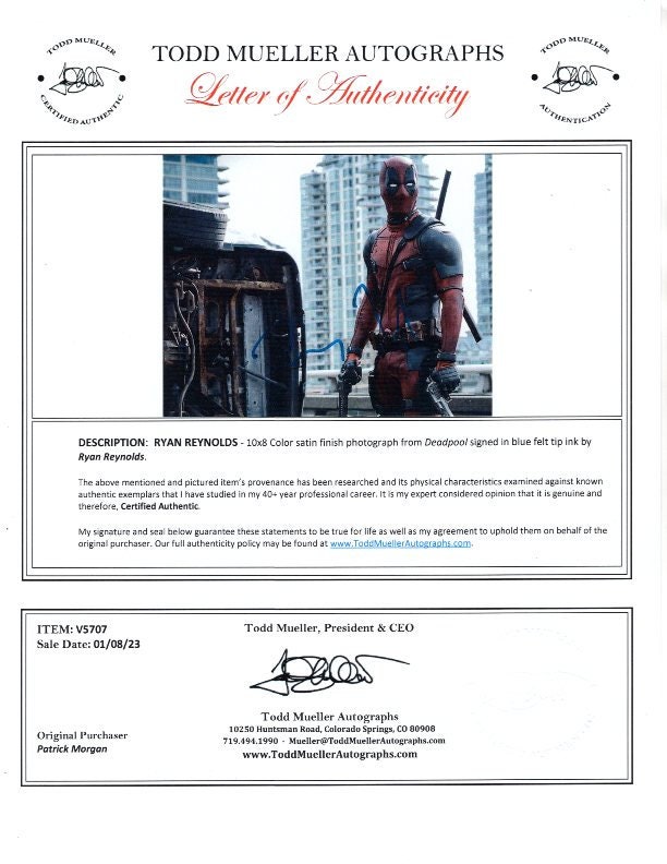 Ryan Reynolds Signed Autographed 8x10 Deadpool Photograph COA - Etsy