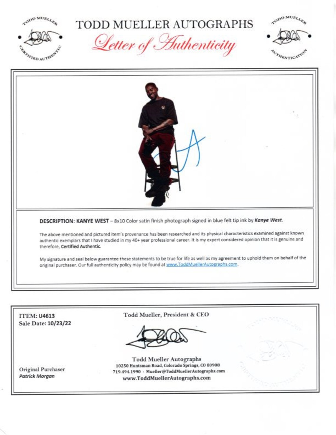 Kanye West Signed Autographed 8x10 Photograph COA - Etsy