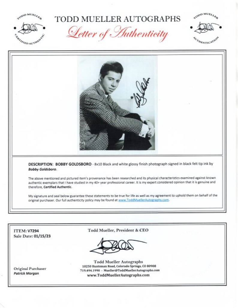 Bobby Goldsboro Signed Autographed 8x10 Photograph COA - Etsy