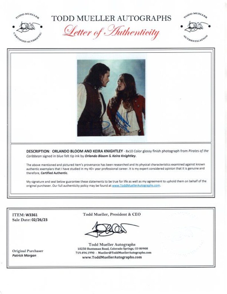Orlando Bloom and Keira Knightley Signed Autographed 8x10 Pirates of ...