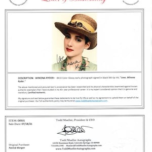 Winona Ryder Signed Autographed 8x10 Photograph Todd Mueller COA - Etsy