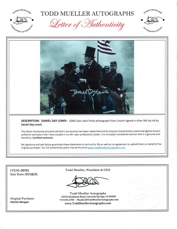 Daniel Day Lewis Signed Autographed 8x10 Abraham Lincoln Photograph COA ...