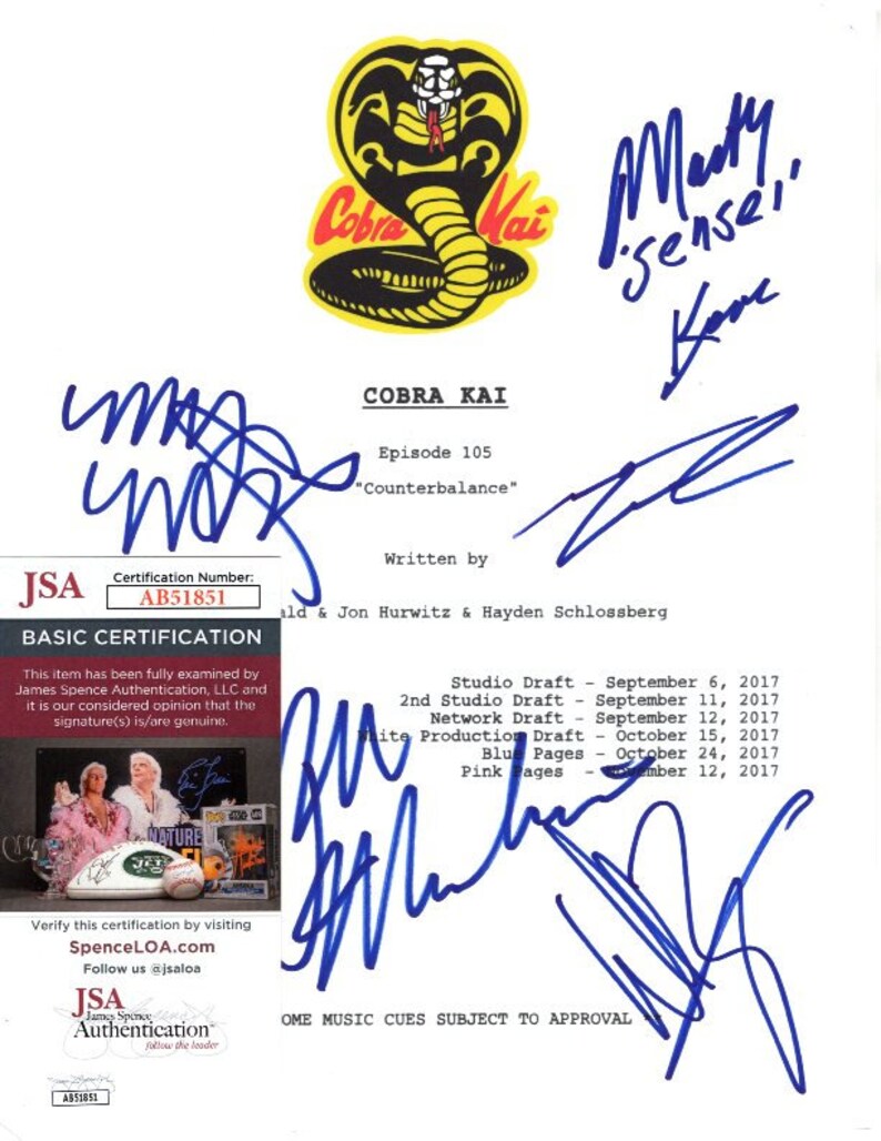 Cobra Kai Signed Autographed 8.5x11 Cast Script Cover JSA - Etsy