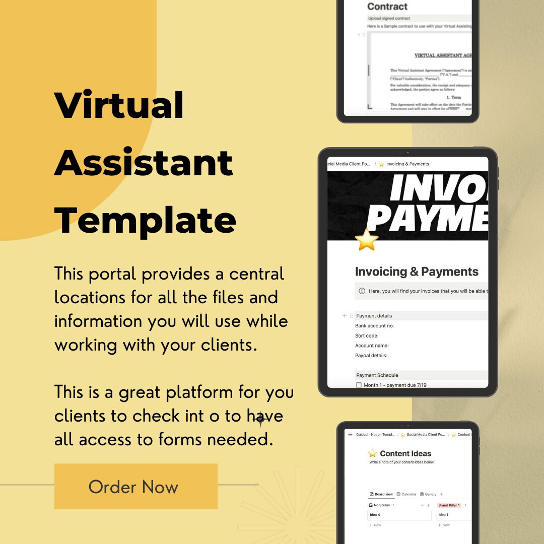 Virtual Assistant Template | Notion Template Content Planner | Editable ...