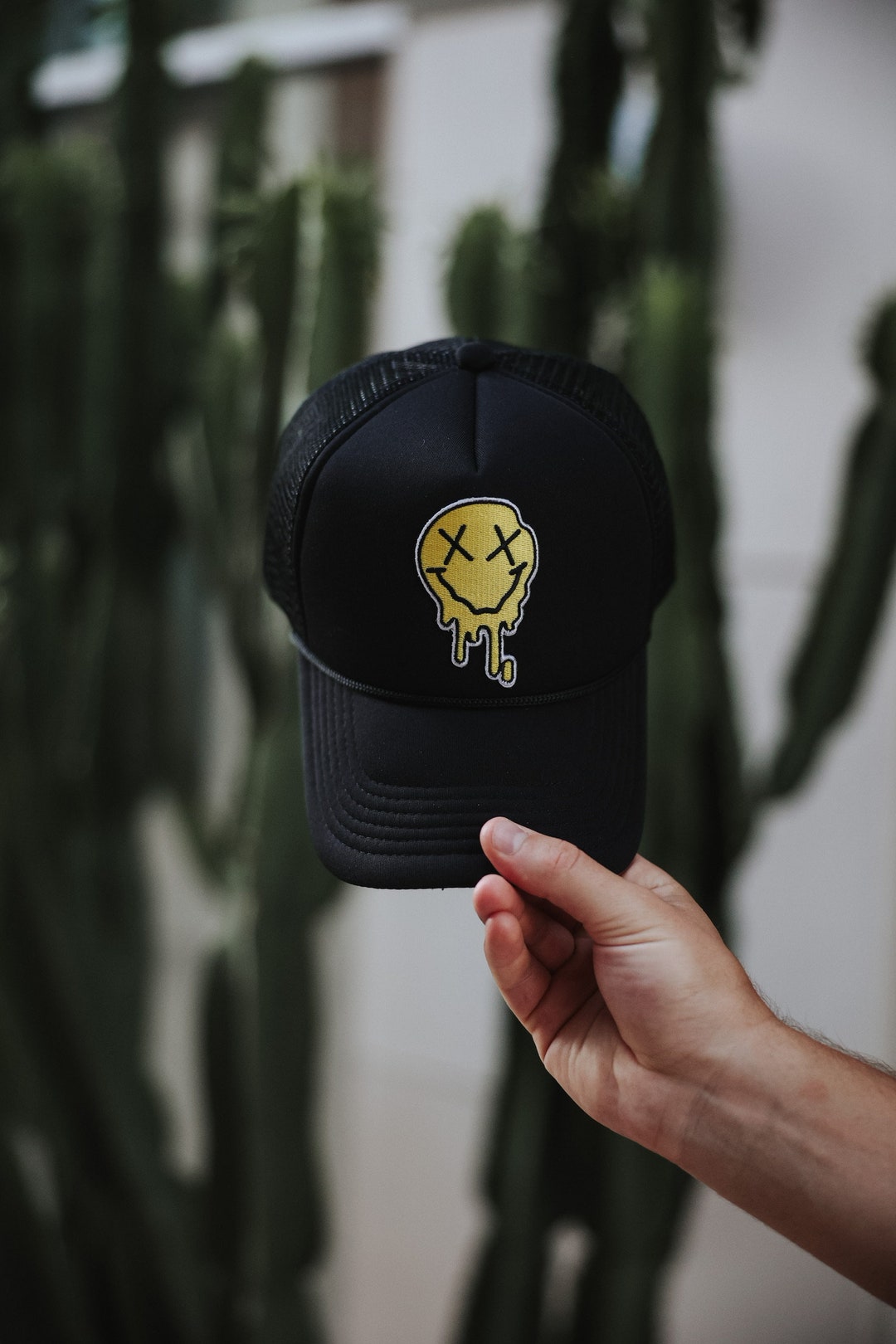 Trendy Trucker Hat Drippy Smiley Face - Etsy