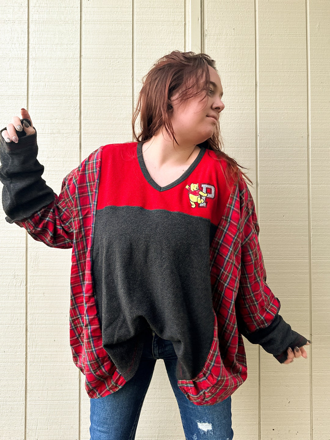 Upcycled Flannel Fleece - Winnie the Pooh - Embroidered - One of a Kind ...