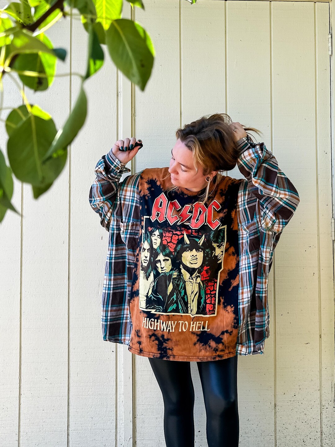 Upcycled Flannel Shirt AC/DC One of a Kind Reworked Graphic Acid Wash ...