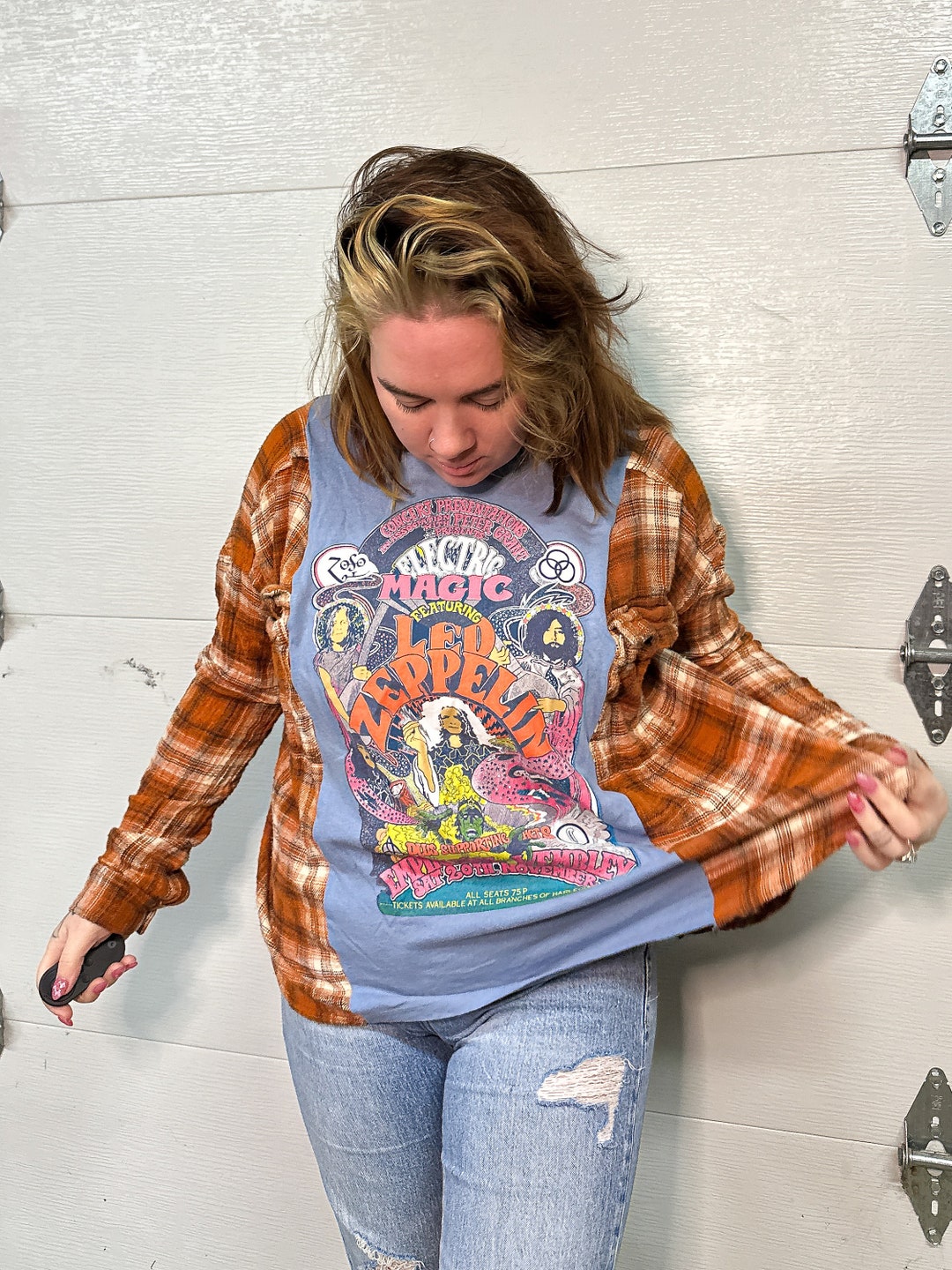 Upcycled Graphic Flannel - Led Zeppelin - 70s - Rustic Orange ...