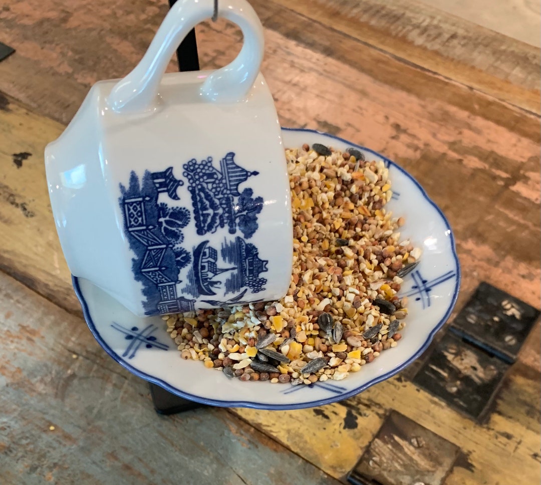 China Cup Bird Feeder, Upcycled China Cup and Saucer Bird Feeder ...