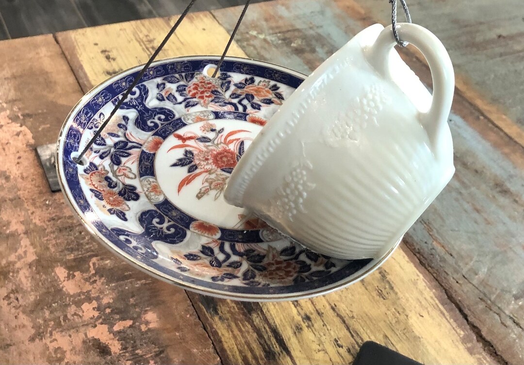 China Cup Bird Feeder, Upcycled China Cup and Saucer Bird Feeder ...