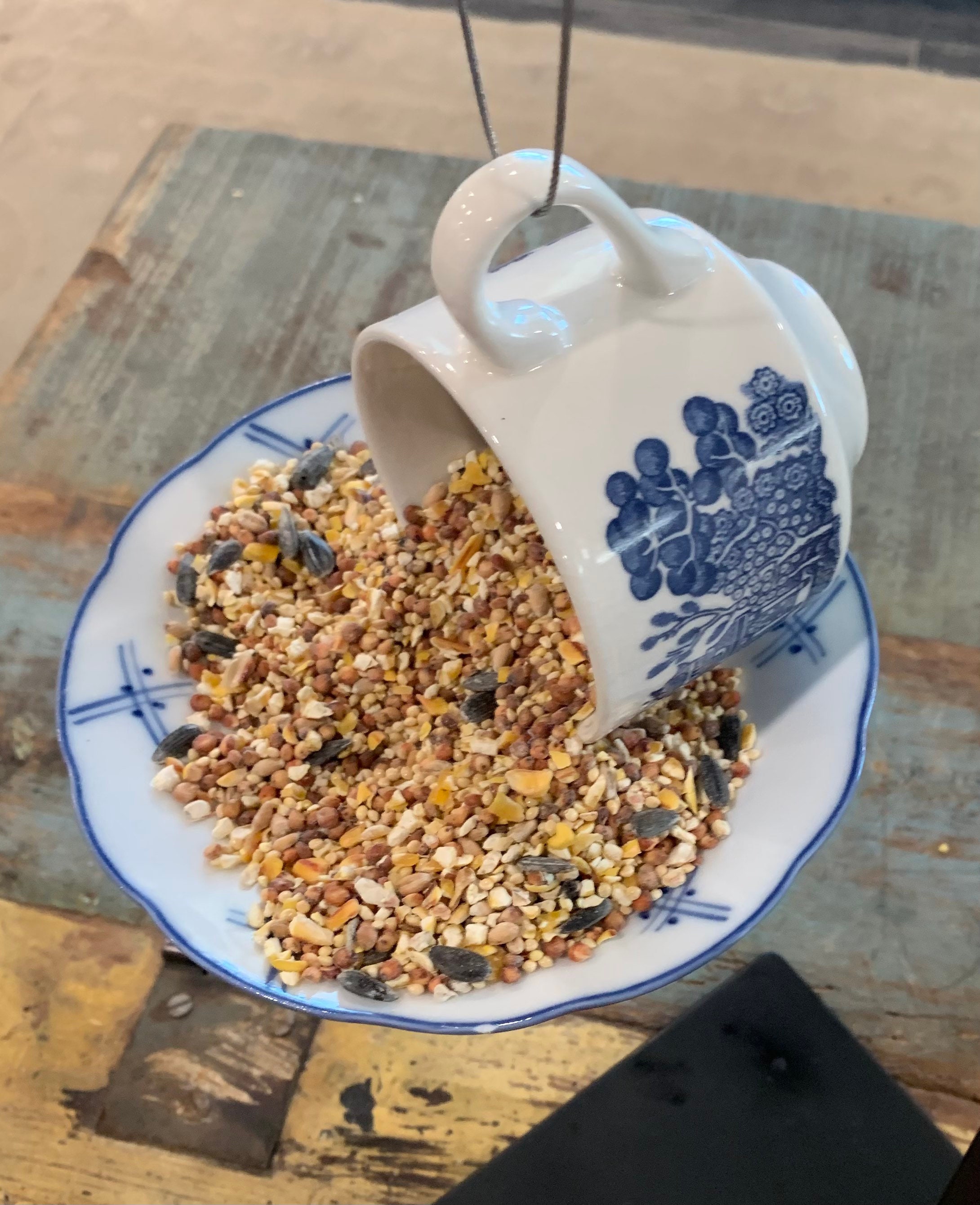 China Cup Bird Feeder, Upcycled China Cup and Saucer Bird Feeder ...