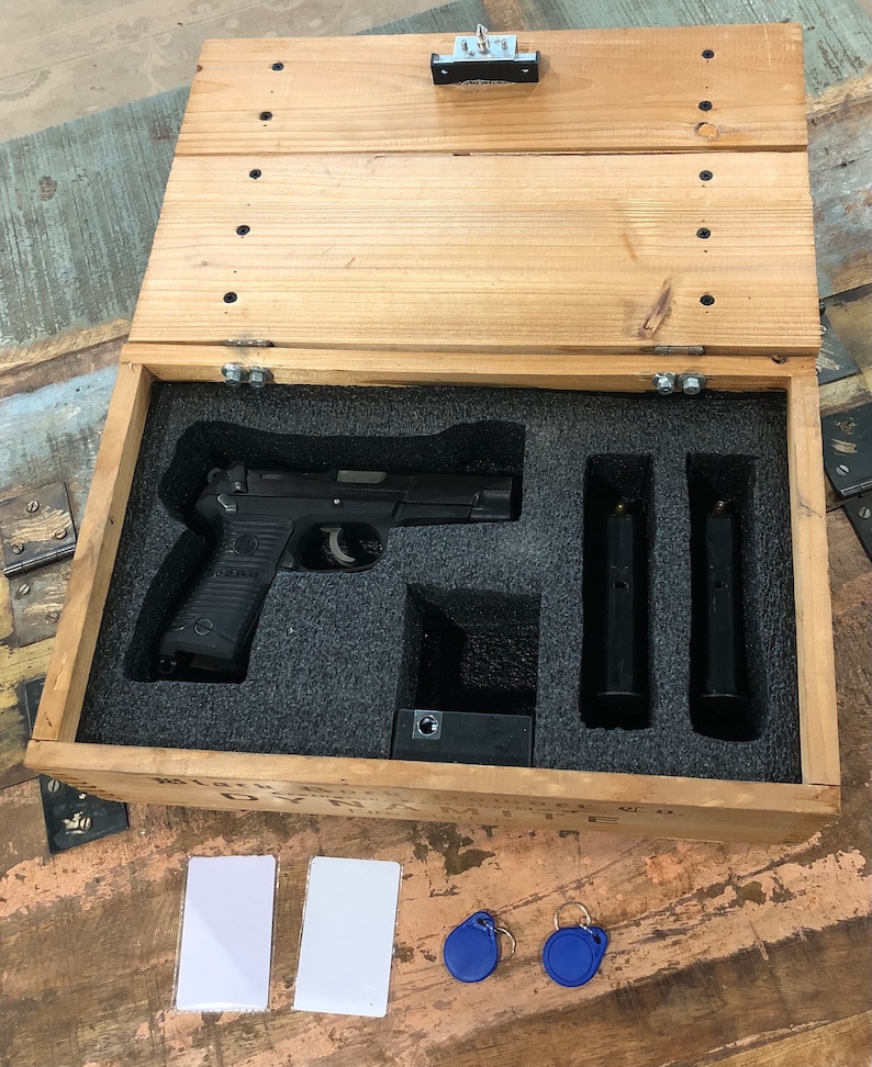Hidden Gun Box Safe, Wood Crate Hidden Storage, RFID Lock Box, Gun ...