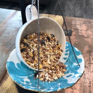 China Cup Bird Feeder, Upcycled China Cup and Saucer Bird Feeder ...