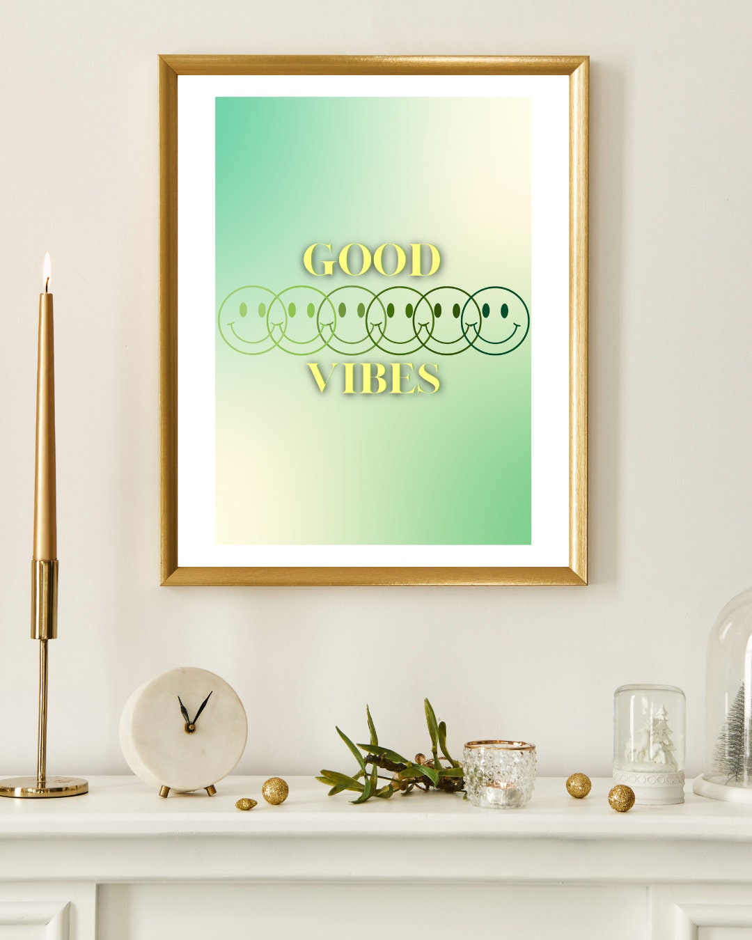Good Vibes Smiley Face Poster, Positive Energy Wall Art (digital Print ...