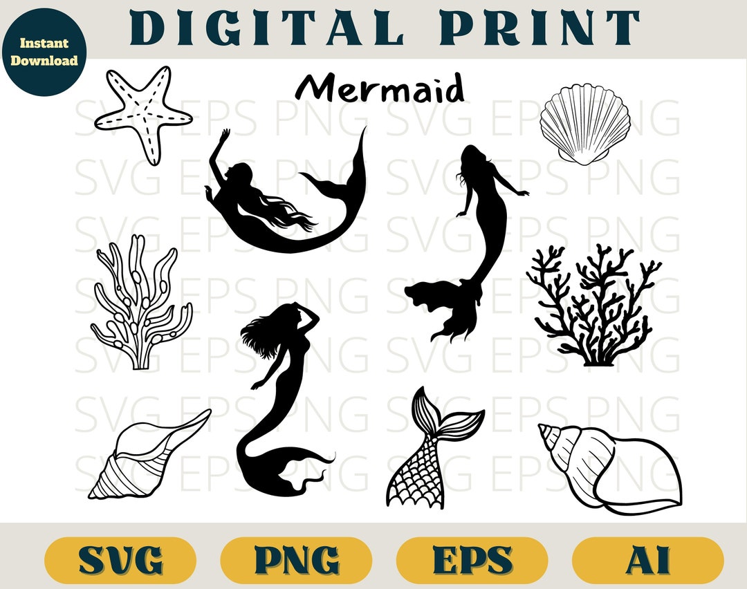 Mermaid Bundle, Mermaid Svg, Mermaid Clipart, Mermaid Cricut, Mermaid ...