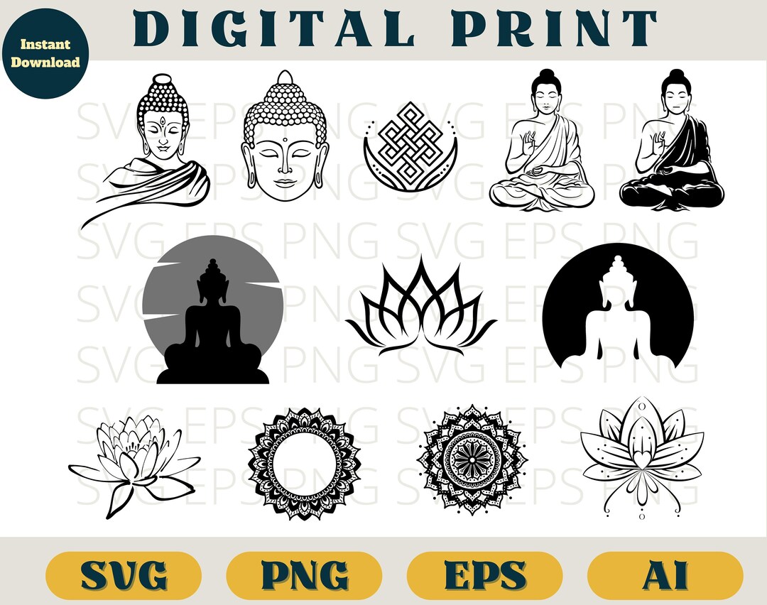 Buddha Bundle, Buddhist Print, Svg Eps Png AI, Yoga Meditation Clipart ...
