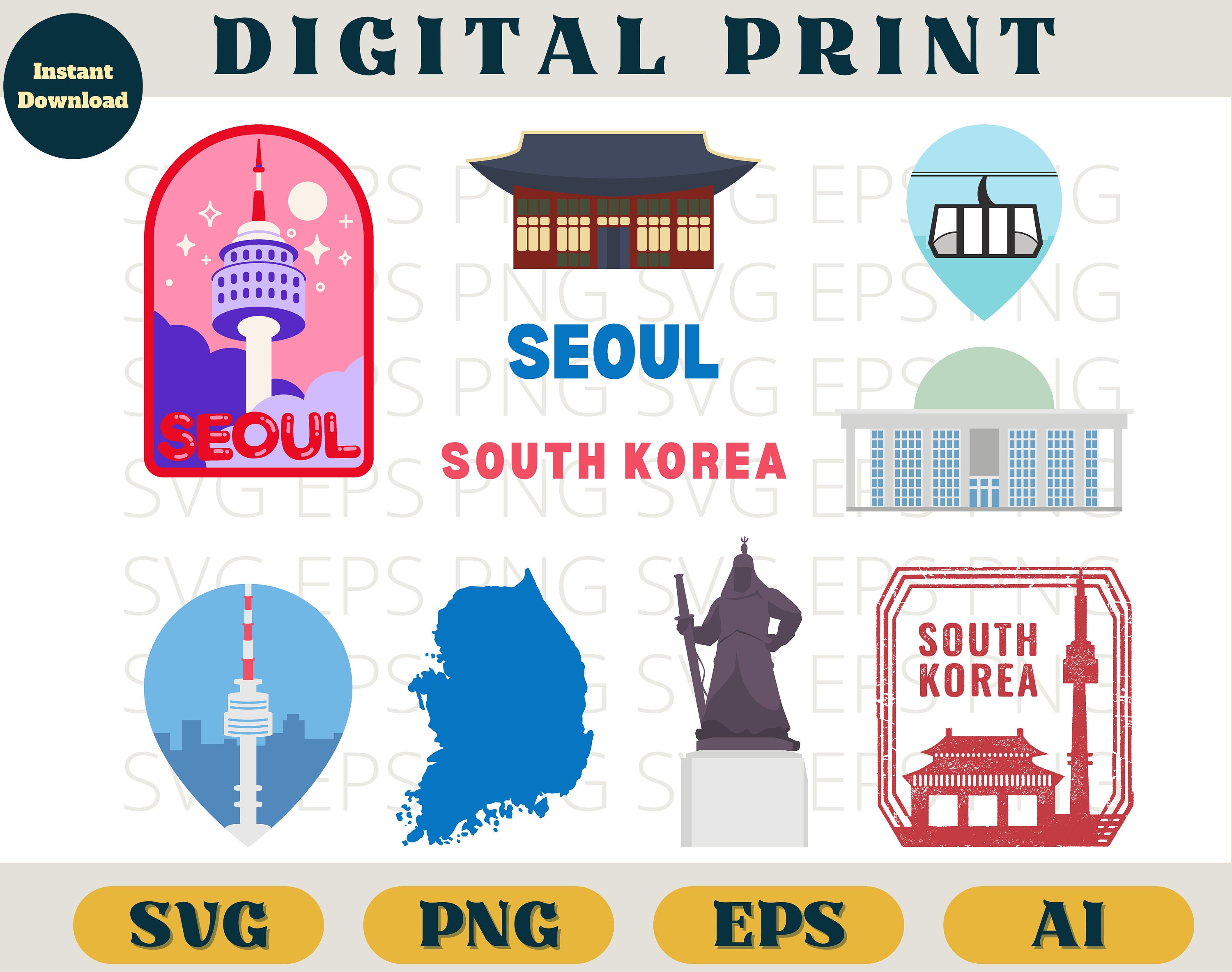 Seoul Korea Bundle, Seoul Svg, Korea Svg, Seoul Clipart, Korea Clipart ...