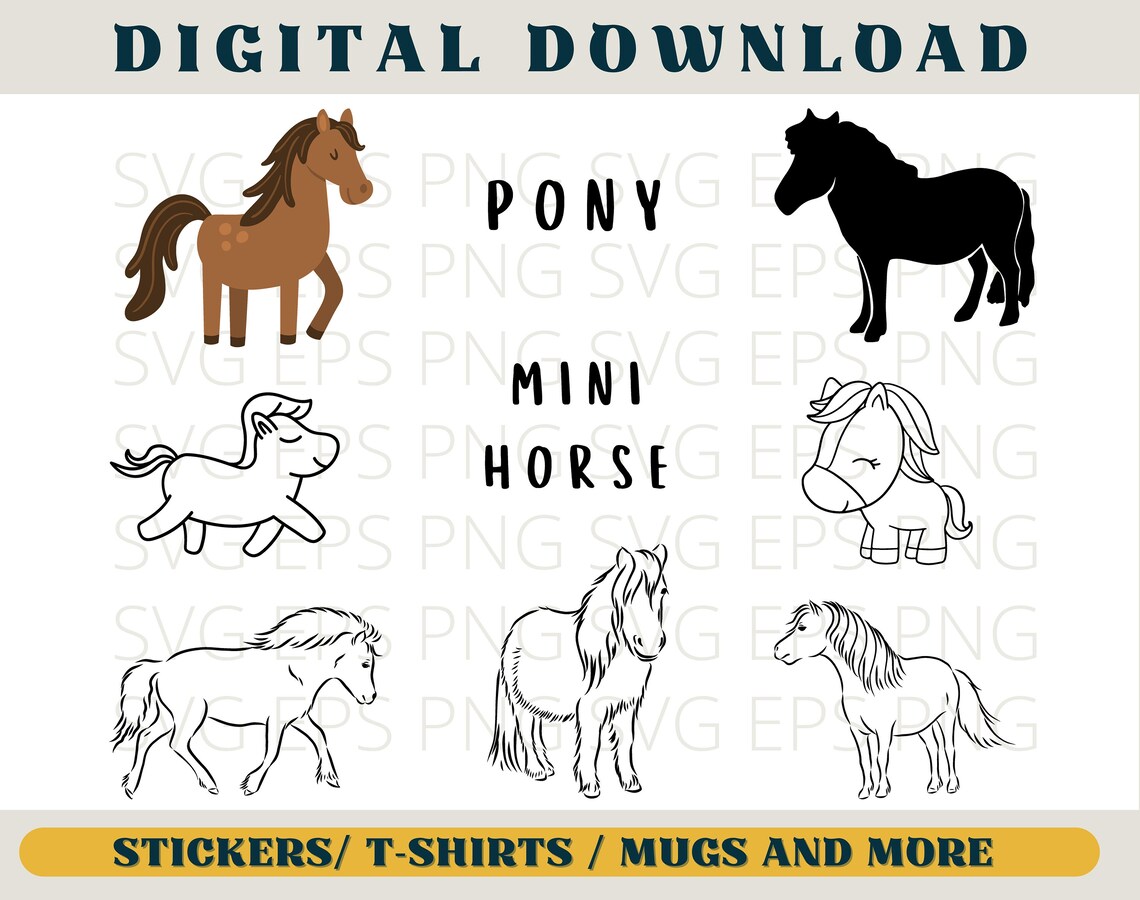 Pony Svg, Pony Clipart, Shetland Pony Svg, Miniature Horse Svg, Mini ...
