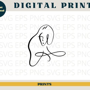 Face Line Art Bundle, Lady Hobo Lineart Bundle, Face Silhouette Clipart ...