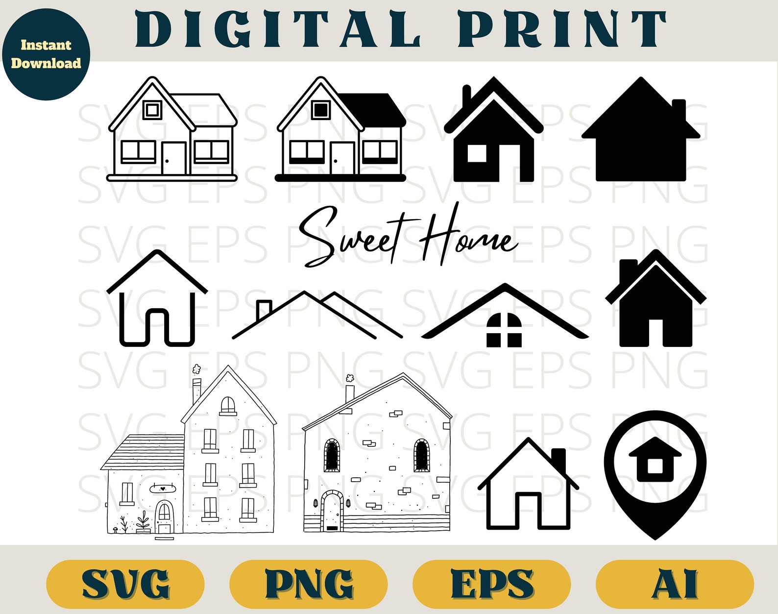 House Svg, House Clipart, House Vector, Sweet Home Svg, Home Sweet Home ...