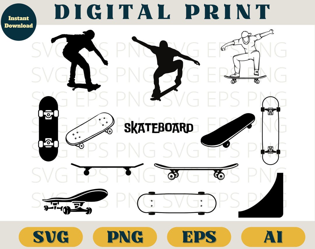 Skateboard Svg, Skateboard Sillhouette, Svg Eps Png AI, Skateboard Cut ...