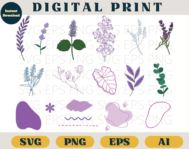 Lavender Lilac Bundle, Lavender Lilac Print, Svg Eps Png AI, Lavender ...
